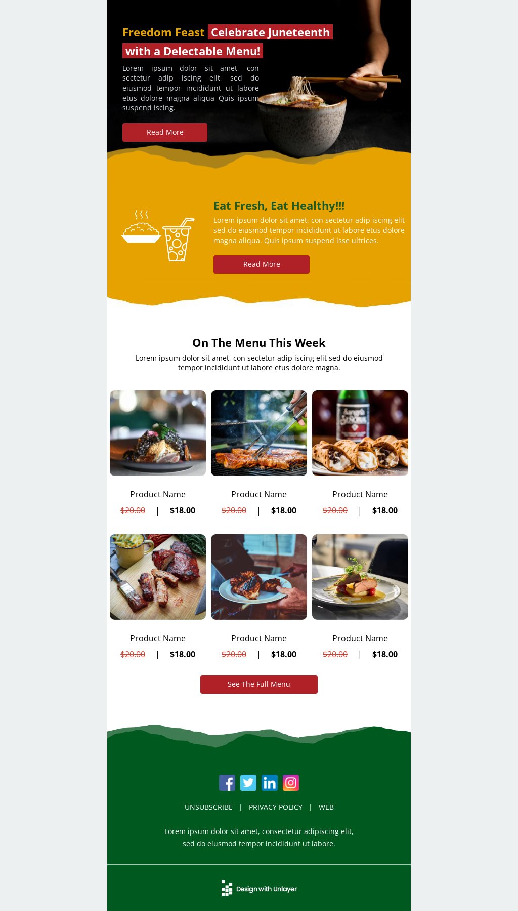 Juneteenth Menu Email Template | Unlayer