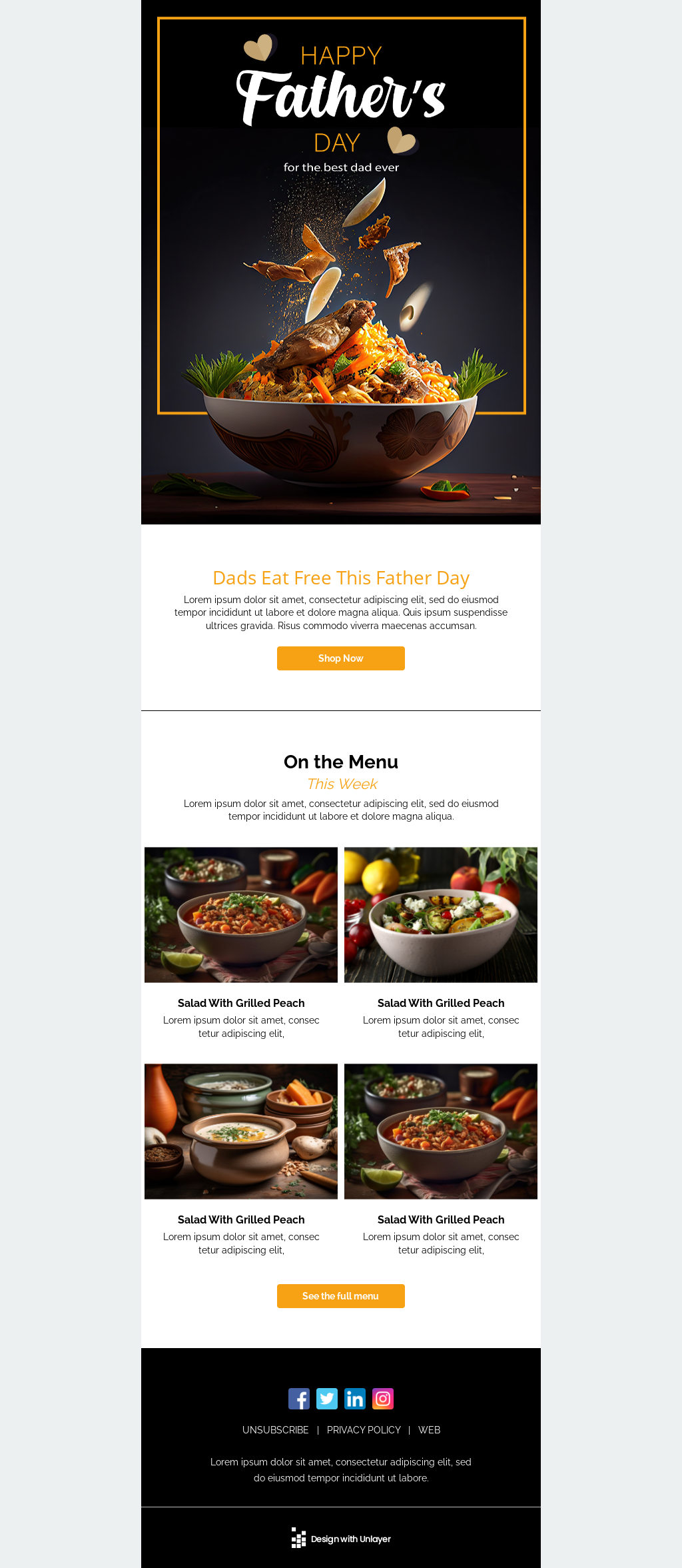 Father's Day Menu Email Template | Unlayer