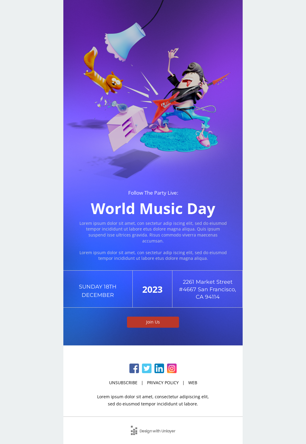 World Music Day Email Template Unlayer