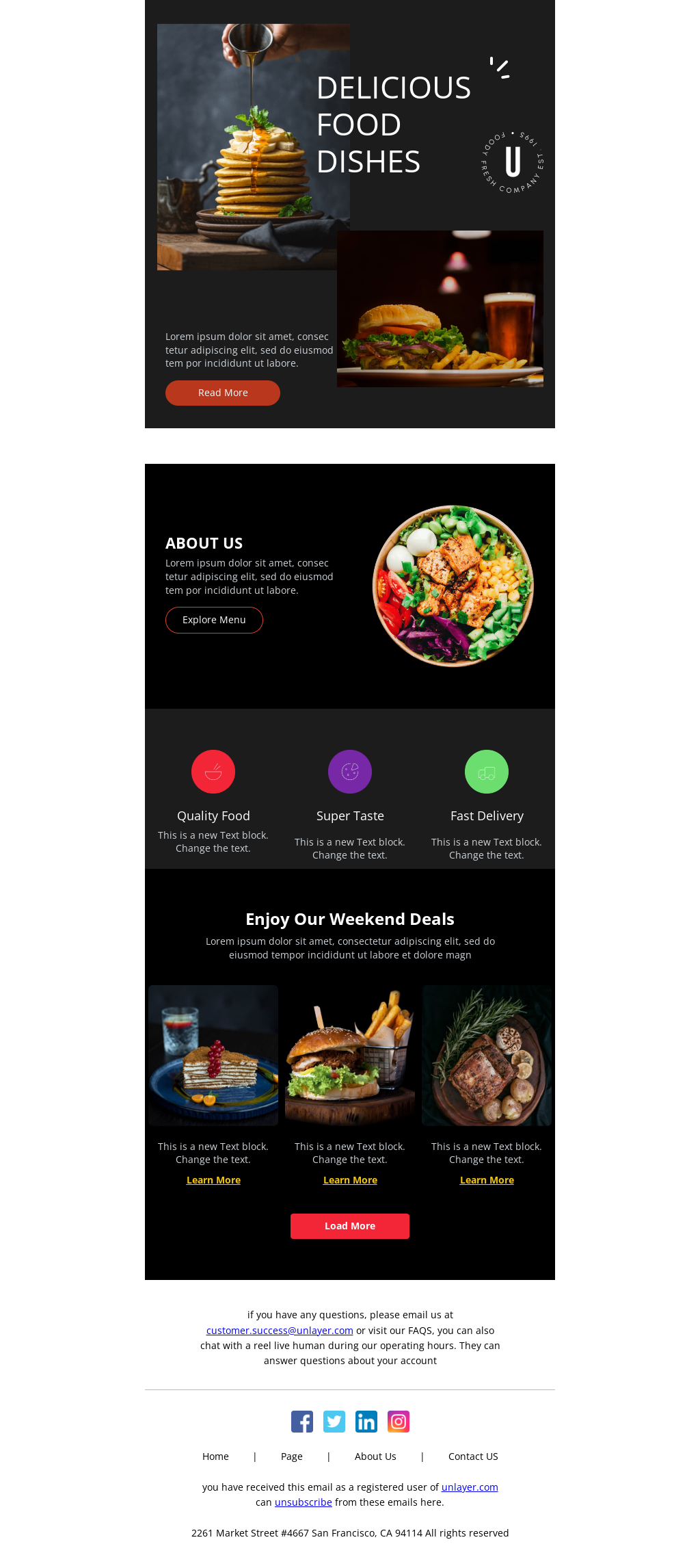 4th of July Menu Email Template | Unlayer