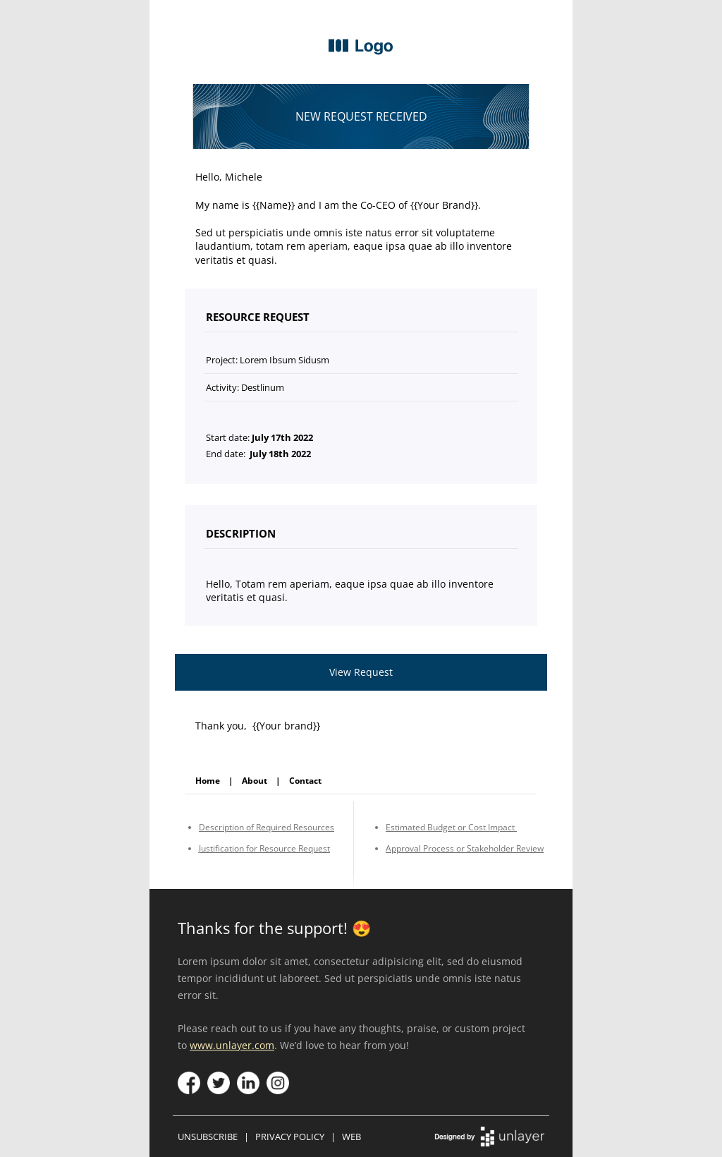 Request for Project Resources Email Template | Unlayer