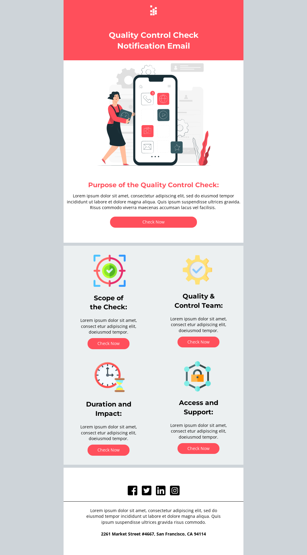 Quality Control Check Notification Email Template | Unlayer