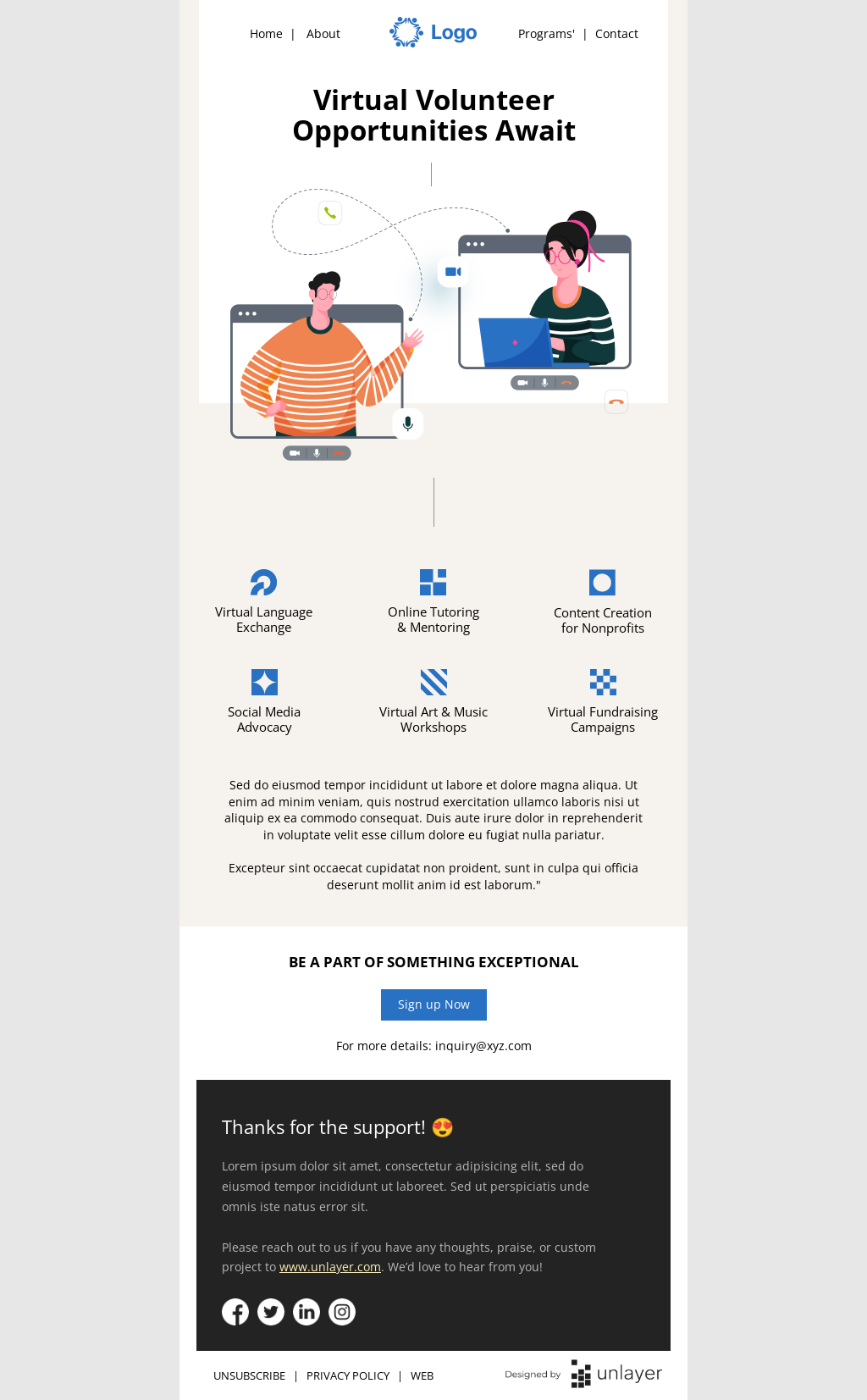 Virtual Volunteer Opportunities Email Email Template | Unlayer
