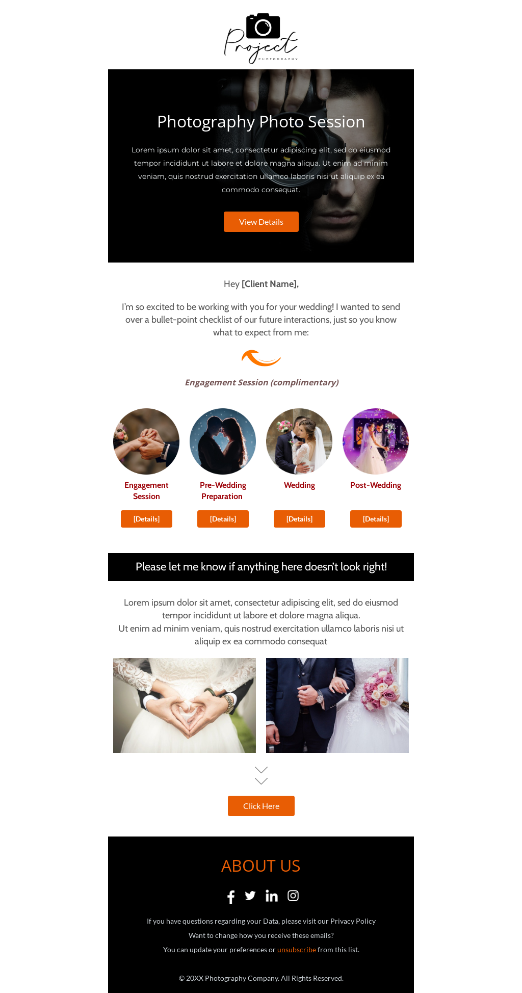Photographer Post Booking Email Template | Unlayer