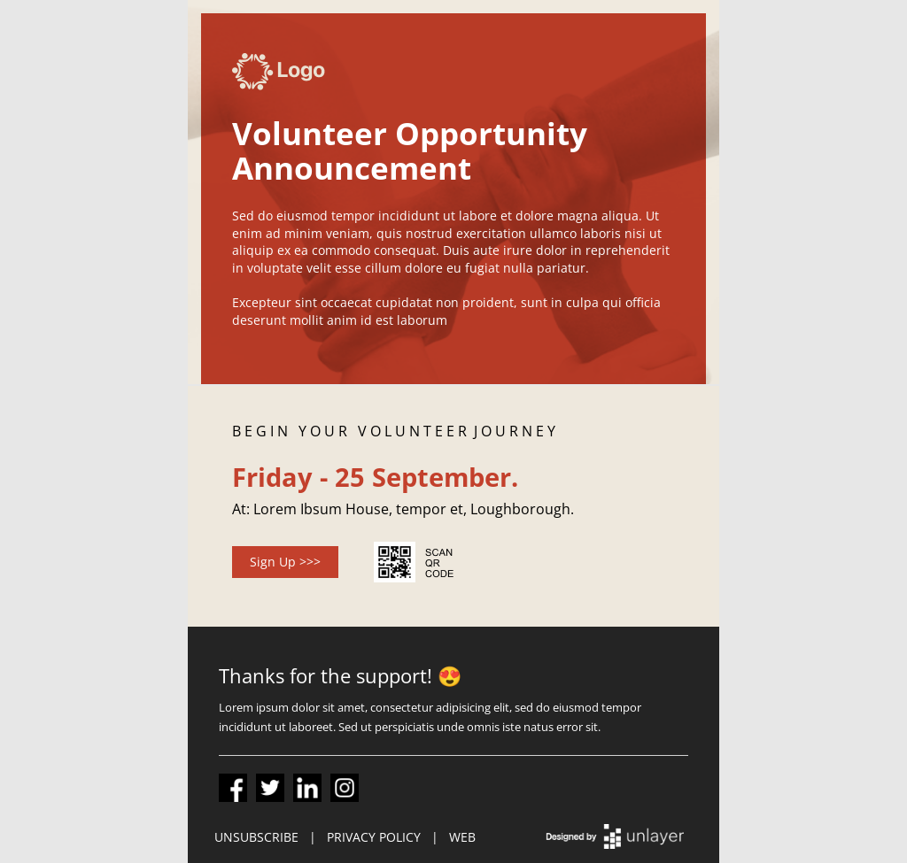 Volunteer Opportunity Announcement Email Template | Unlayer