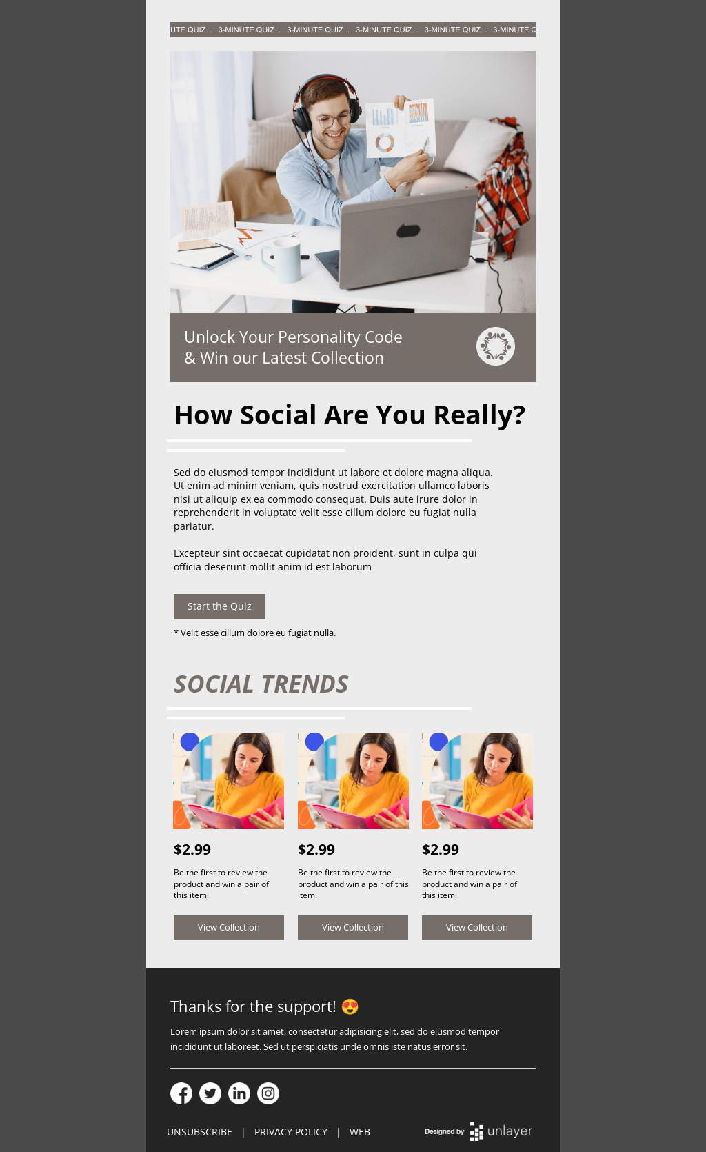 Social Media Quiz Email Template | Unlayer
