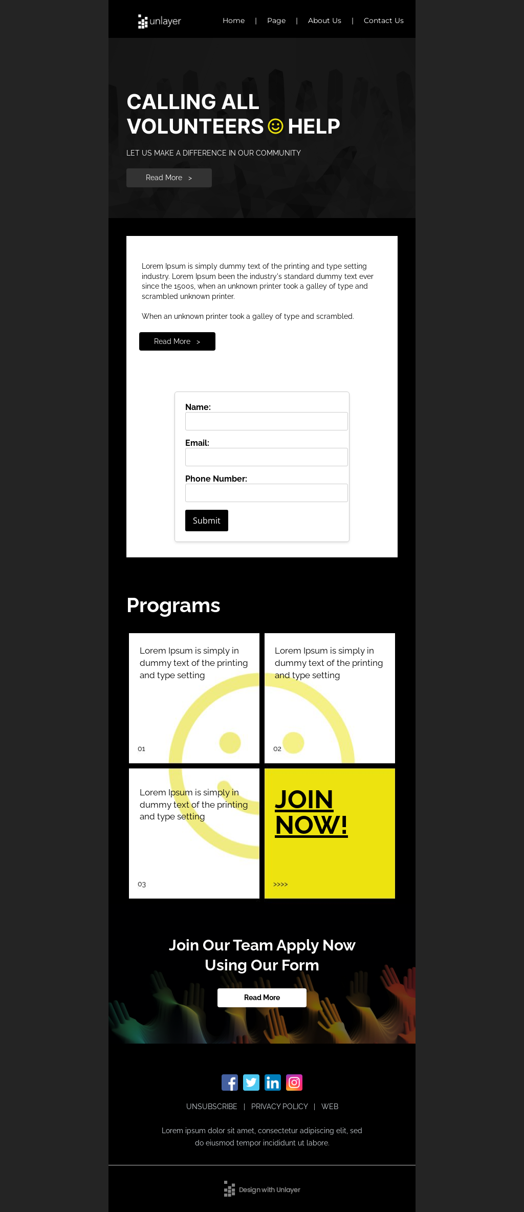 Volunteer Application Form Email Template | Unlayer