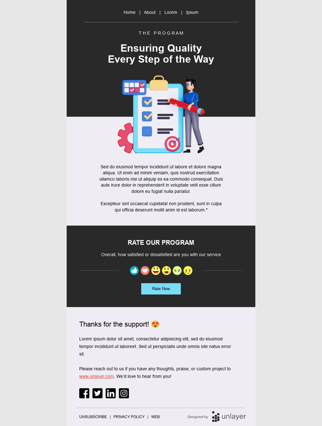 Quality Assurance Program Evaluation Email Email Template | Unlayer