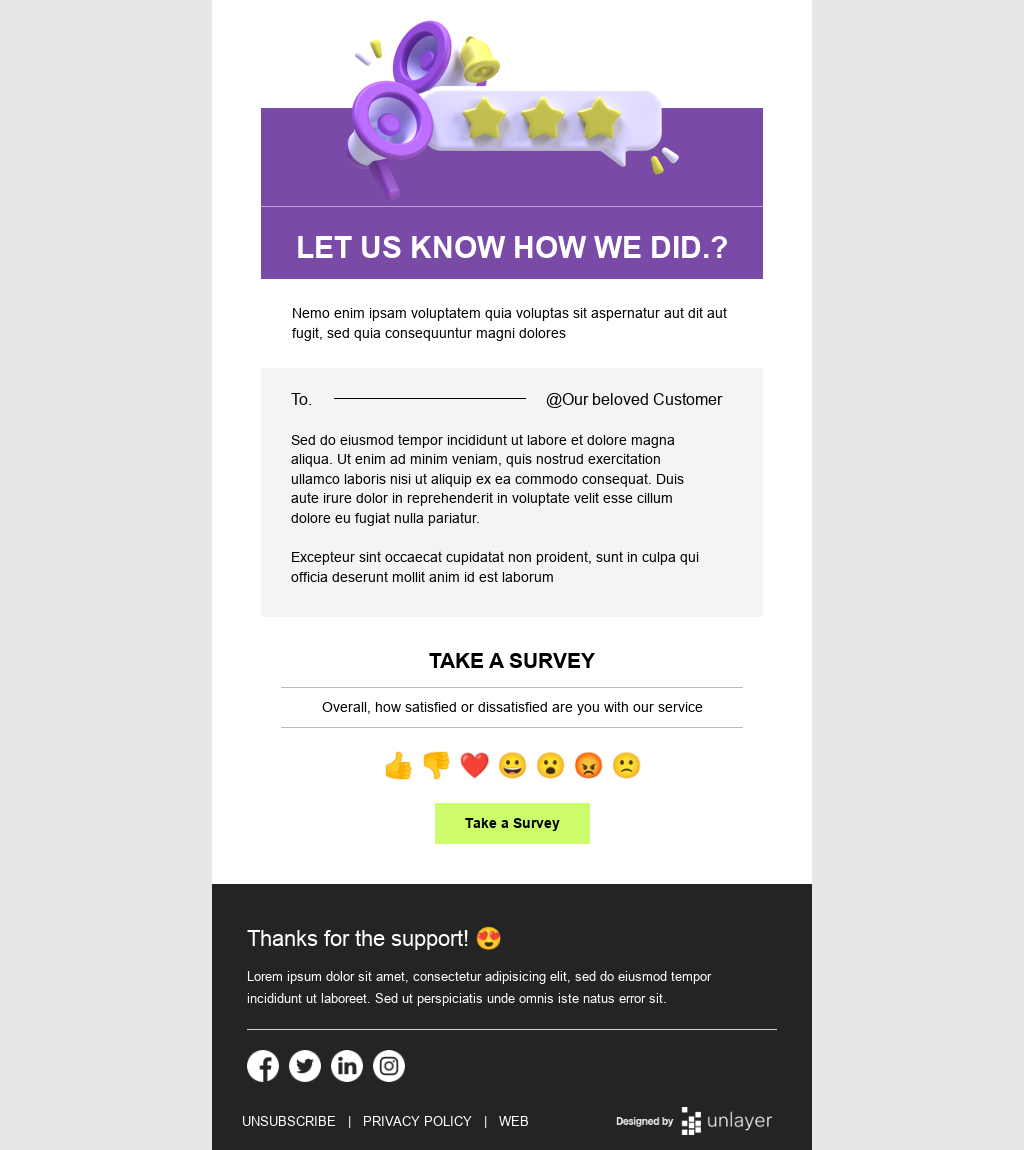Post Trial Survey Email Template | Unlayer