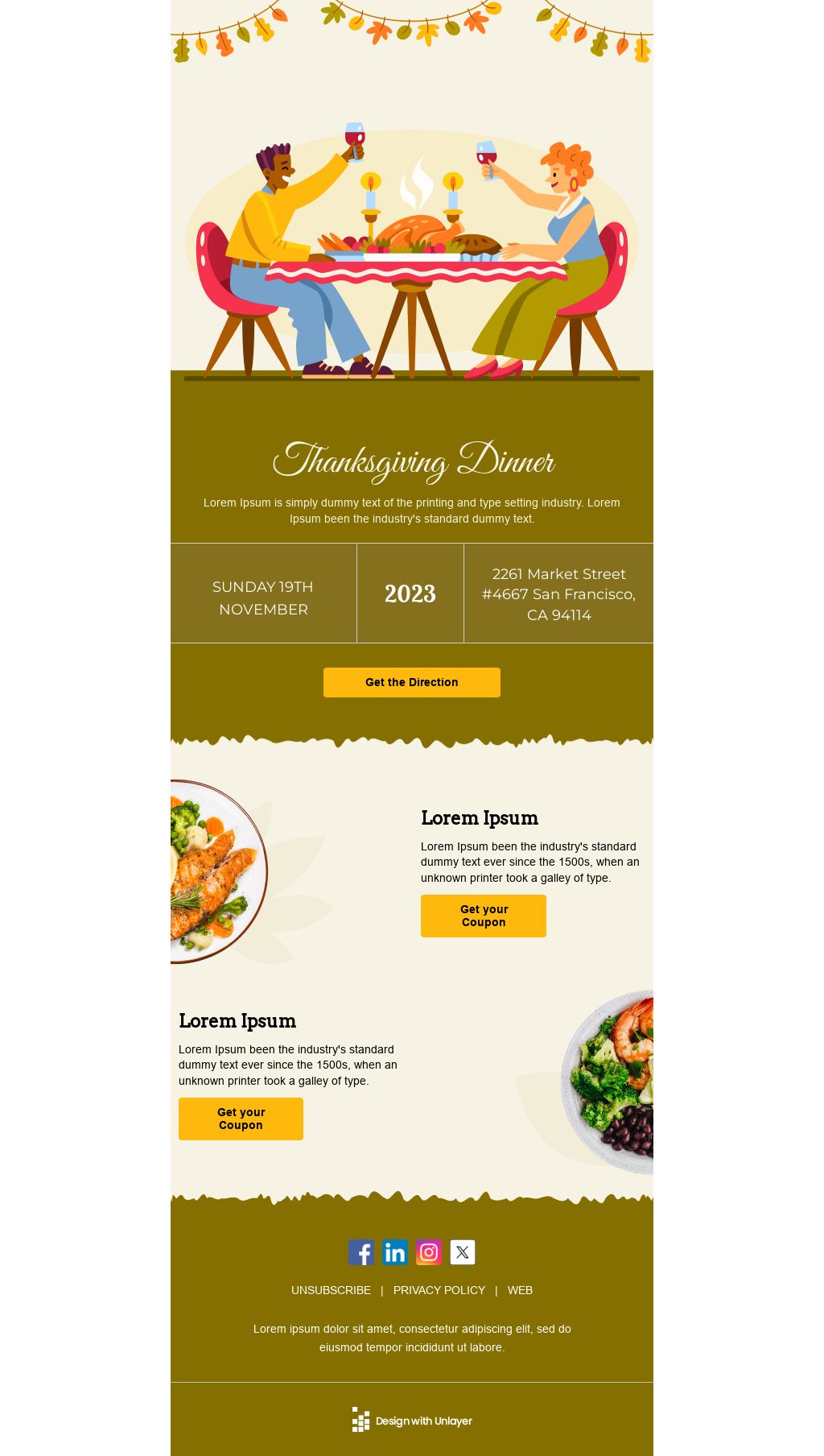Thanksgiving Dinner Email Template | Unlayer