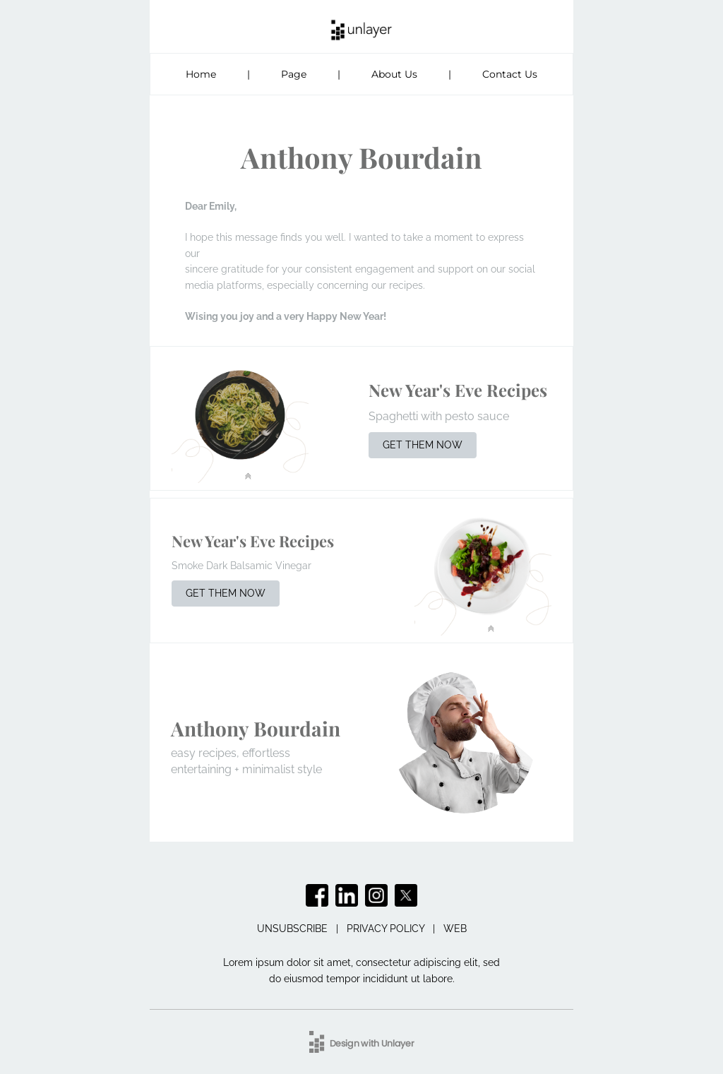 New Year Recipe Email Template | Unlayer