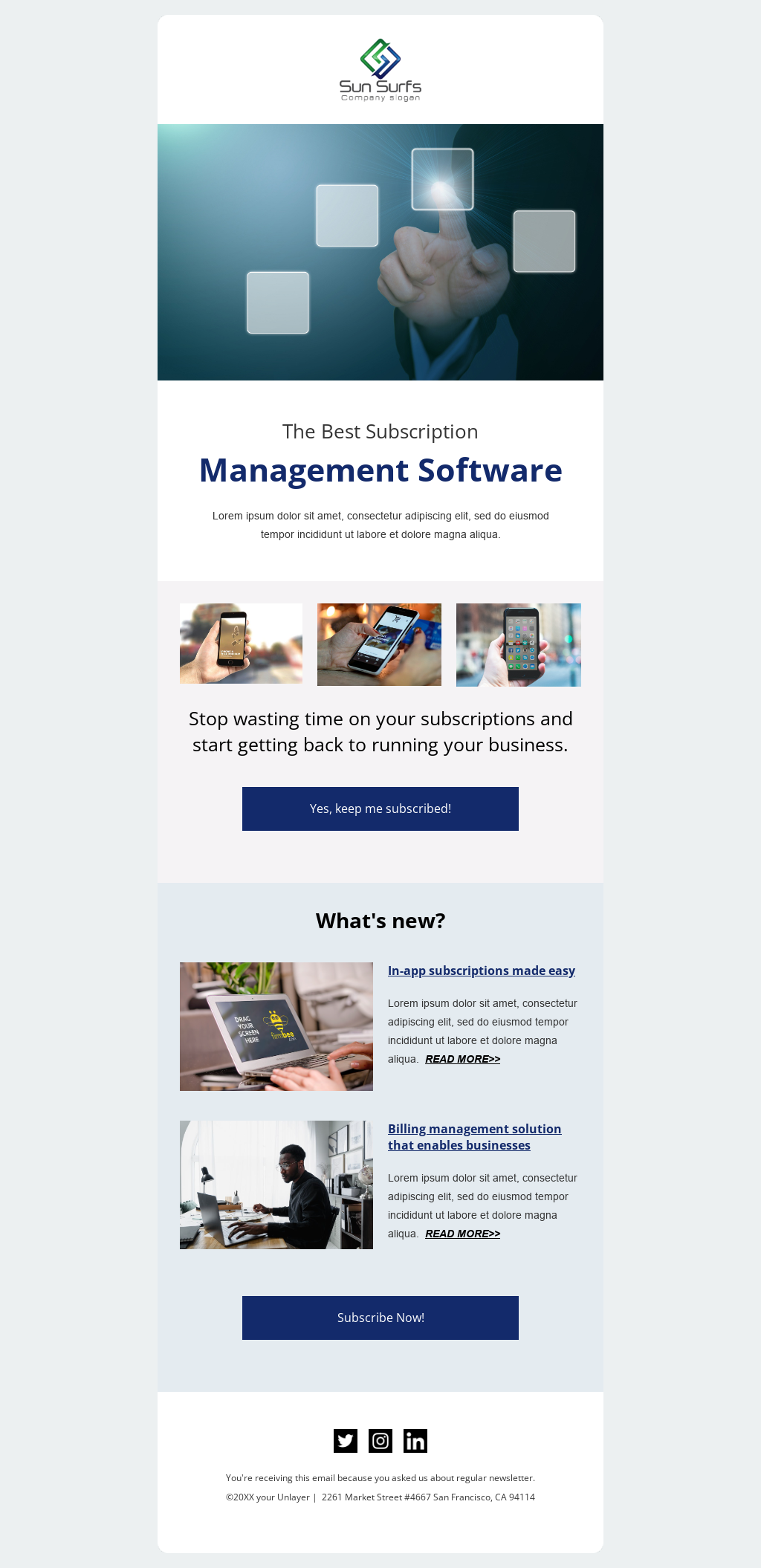 Subscription software re-engagement Email Template | Unlayer