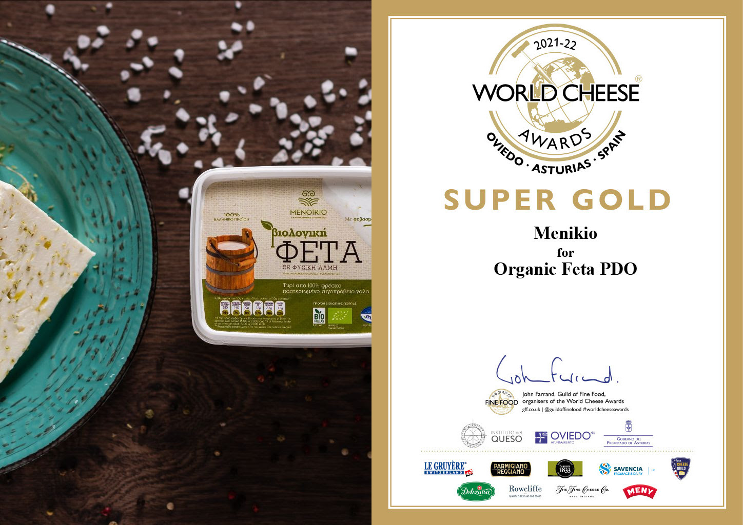 Menoikio Organic Feta wins the Super Gold award at the World Cheese ...