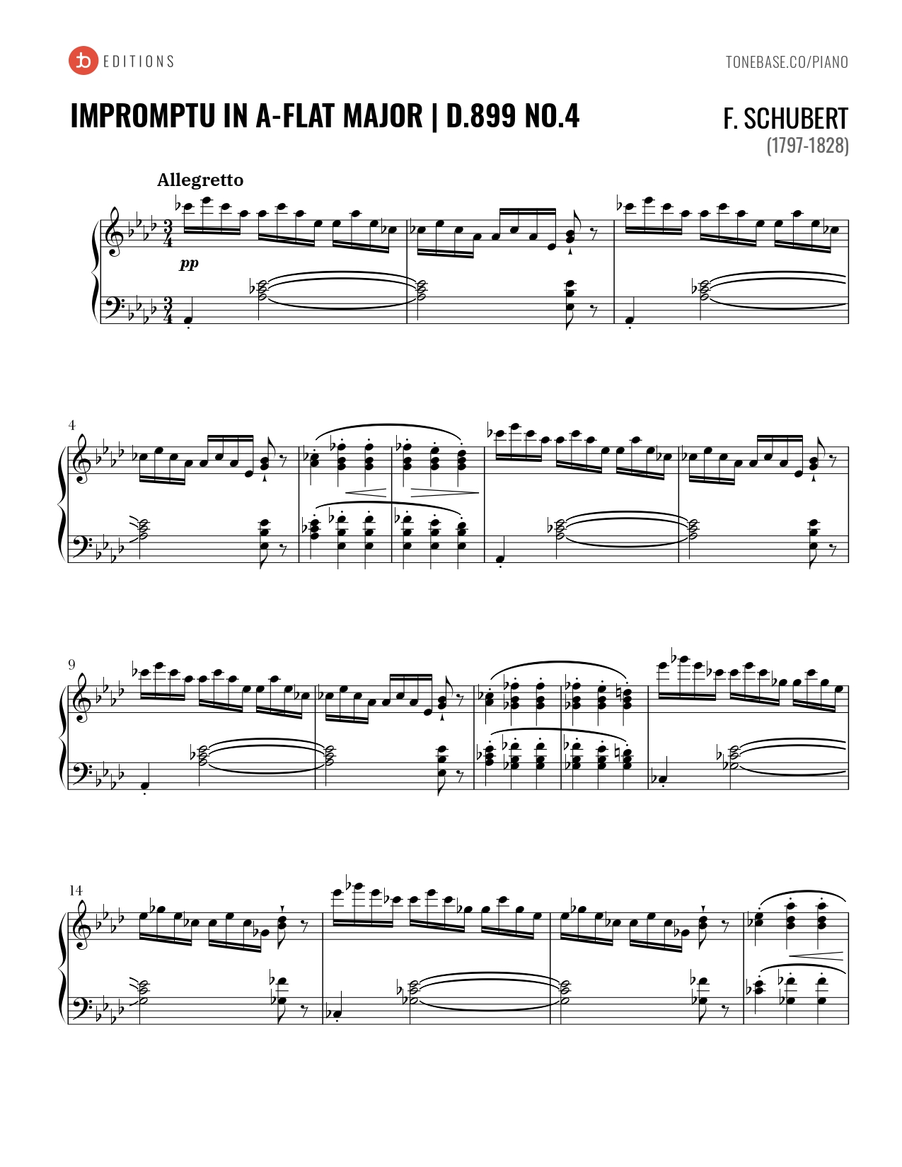 Schubert: Impromptu Op. 90 No. 4 in A-flat Major | Free Sheet Music