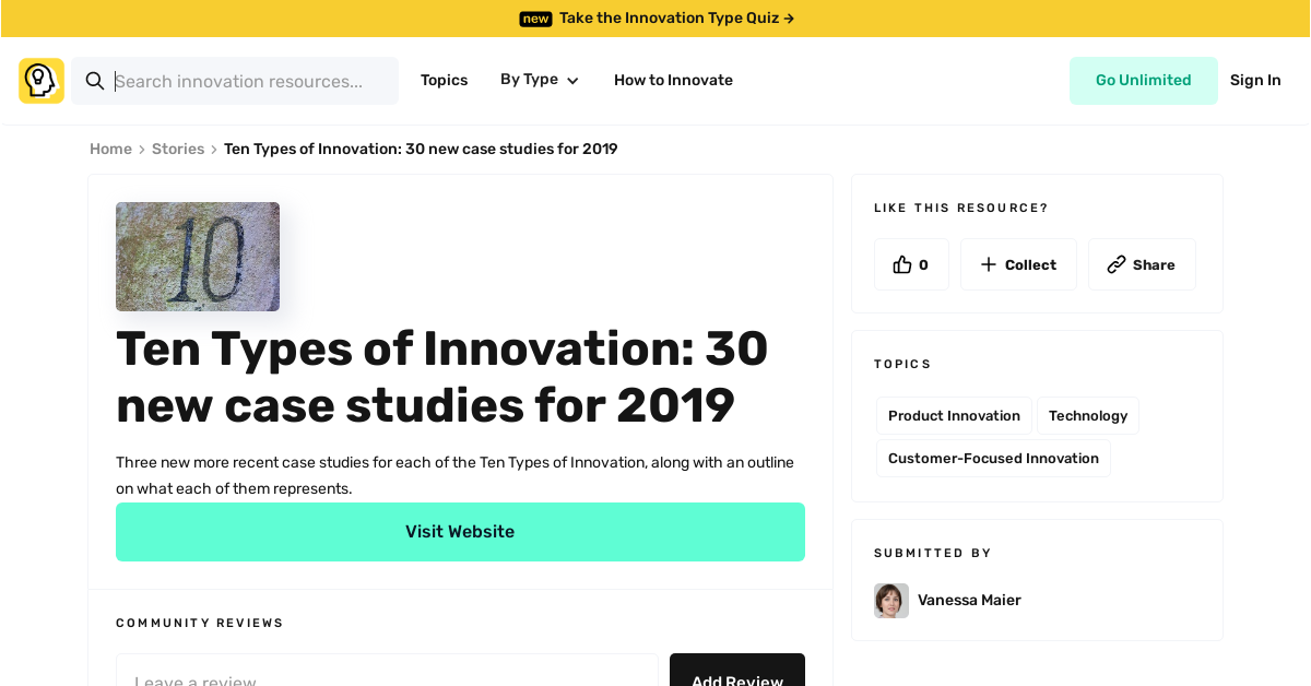 Ten Types of Innovation: 30 new case studies for 2019
