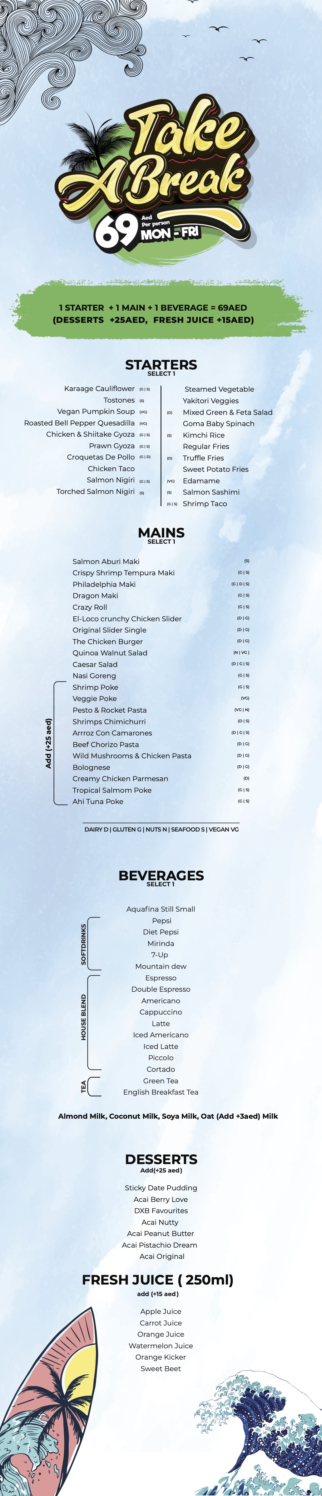 The Surf Cafe Menu : Take A Break