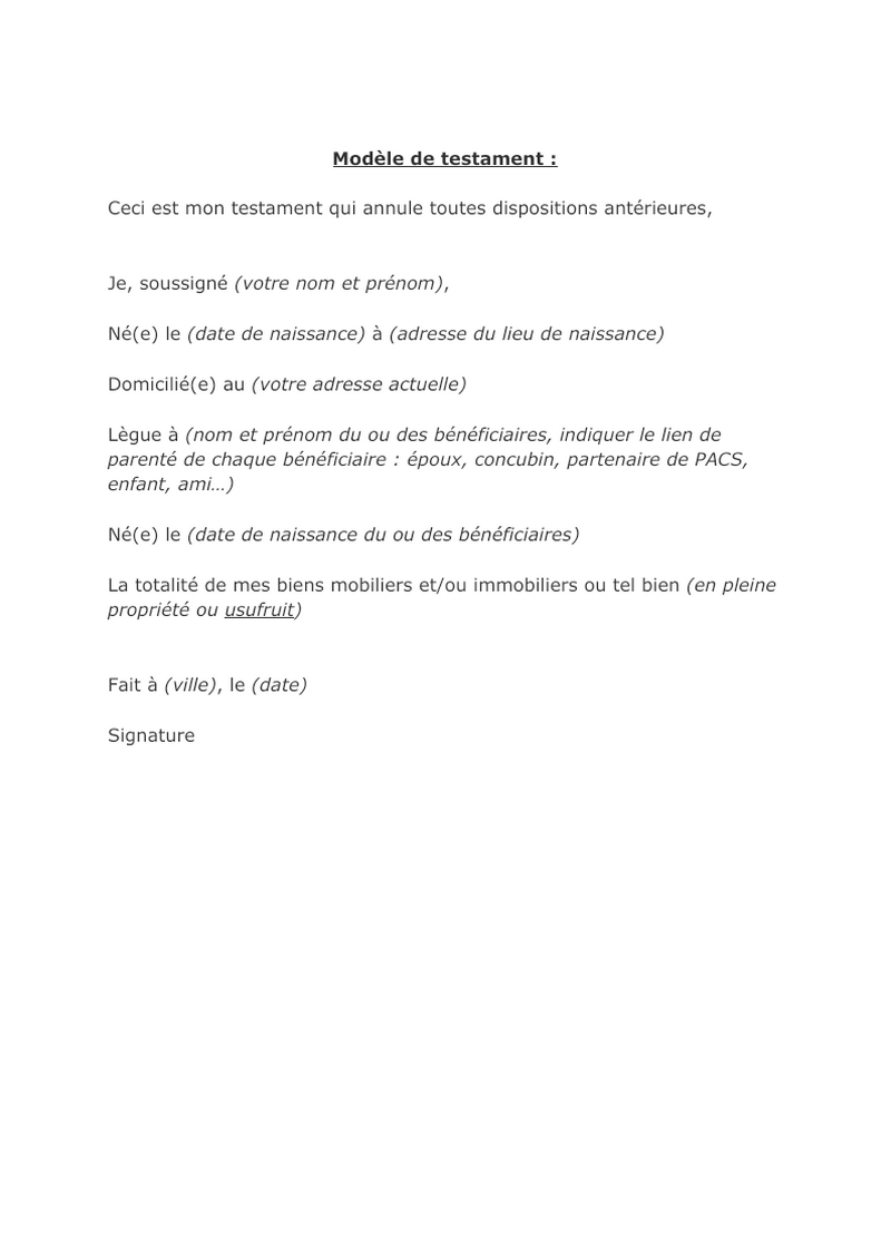 Testament : modèle gratuit à télécharger (mis à jour pour 2024)