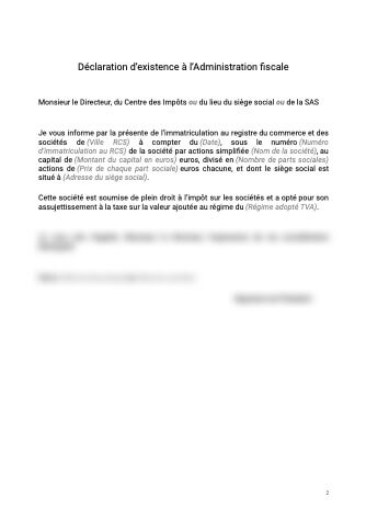 Déclaration d'existence administration fiscale : modèle à télécharger