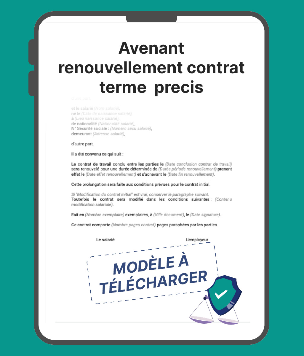 Avenant renouvellement contrat terme precis : modèle à télécharger