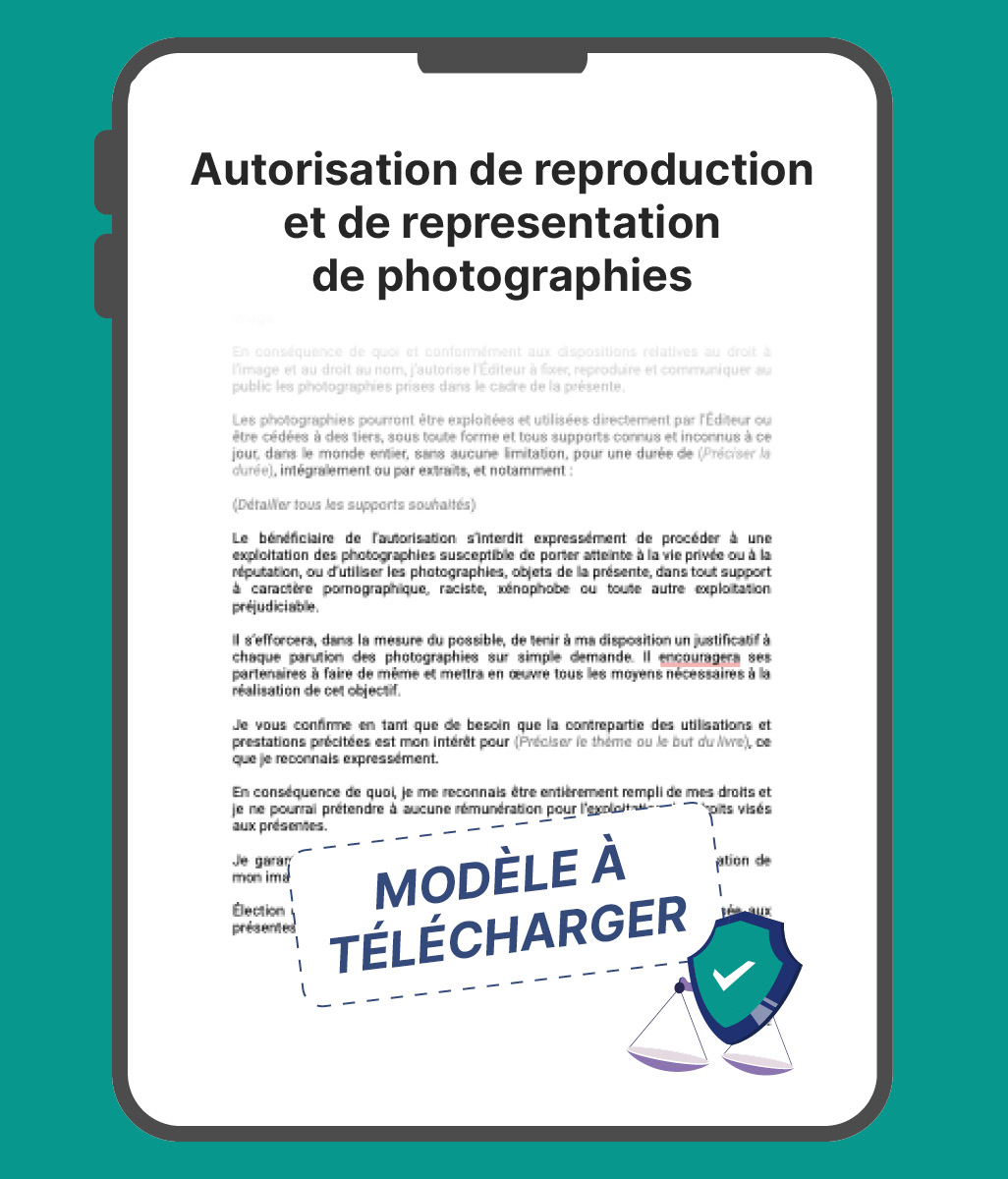 Autorisation de reproduction et de représentation de photographies - modèle gratuit