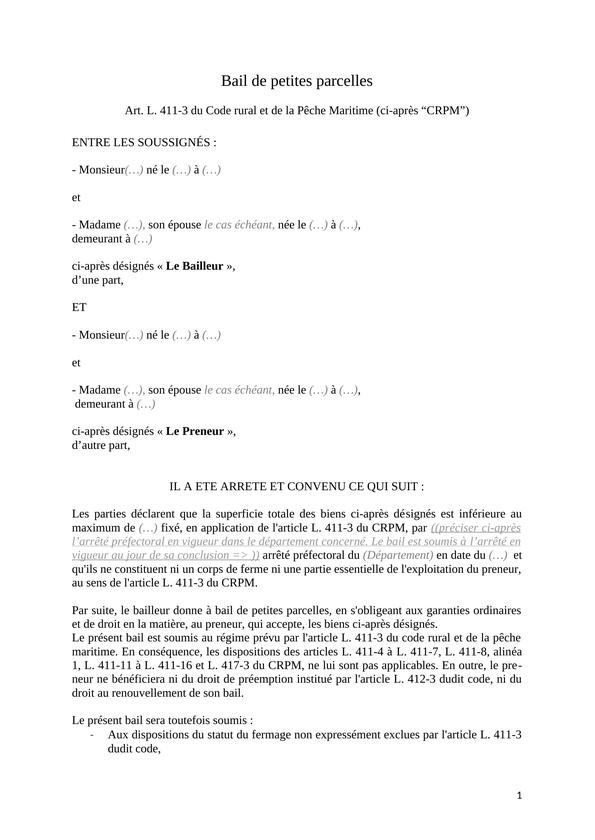 Bail de petites parcelles : modèle à télécharger (2023)