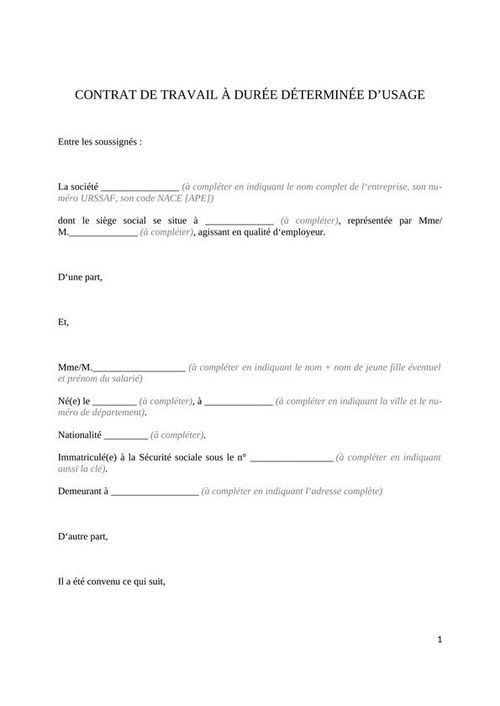 CDD d'usage Contrat d'extra : modèle à télécharger (2024)