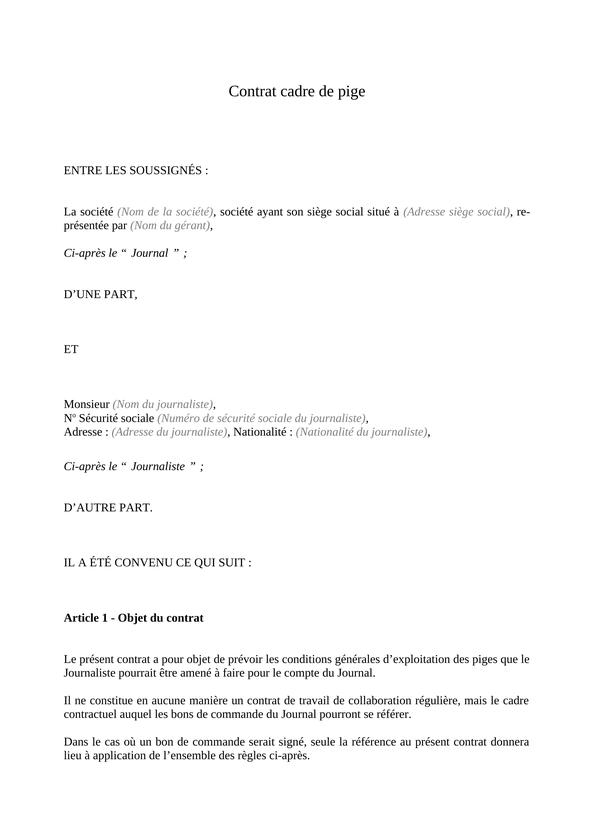 Contrat cadre pige : modèle à télécharger (mis à jour pour 2024)