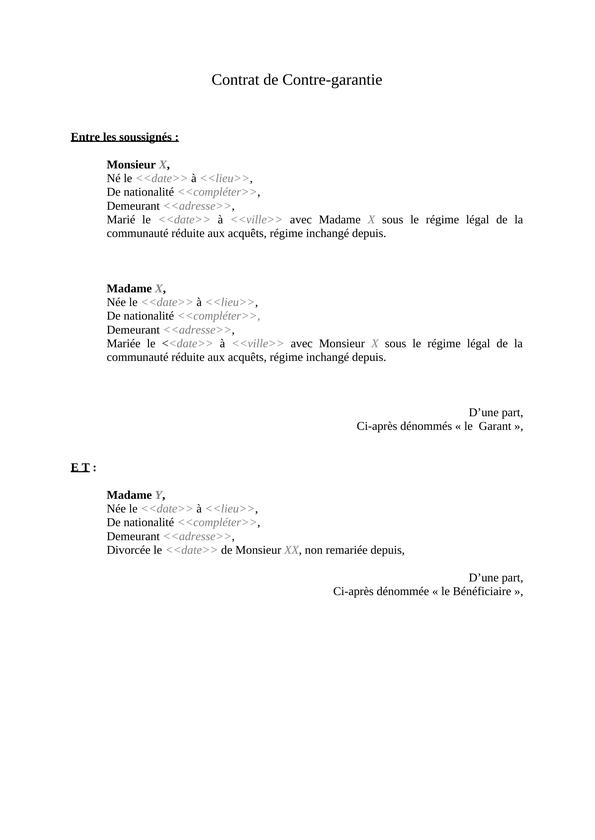 Contrat de contre-garantie : modèle gratuit à télécharger (2024)