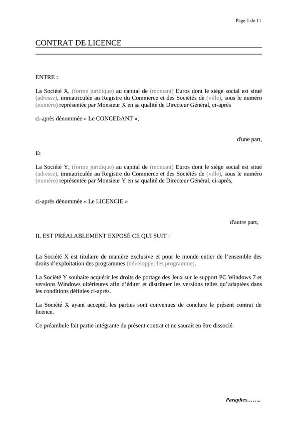 Modèle De Contrat De Licence Gratuit