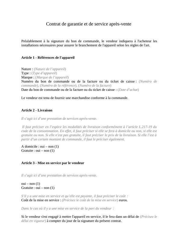 Contrat garantie service après-vente : modèle à télécharger