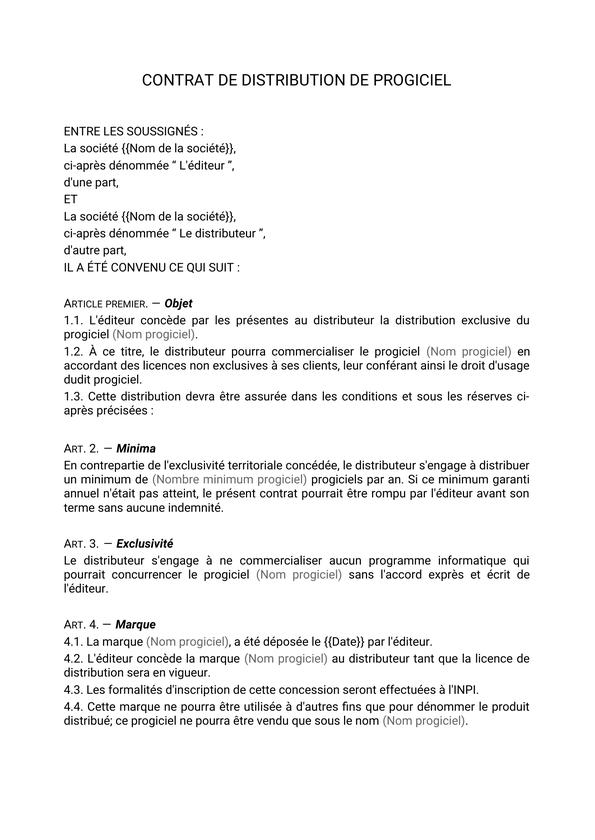 Contrat de distribution de progiciel : modèle à télécharger
