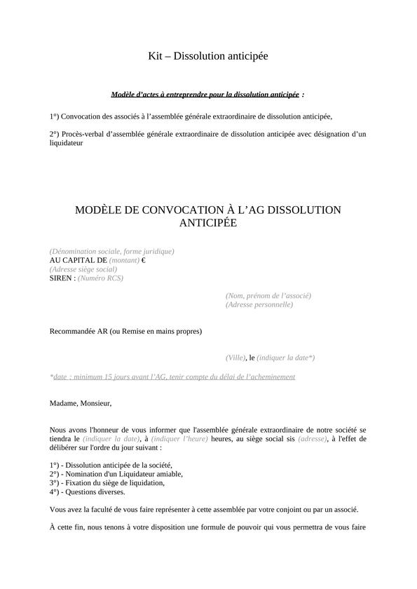 Kit – dissolution anticipée : modèle à télécharger (2024)