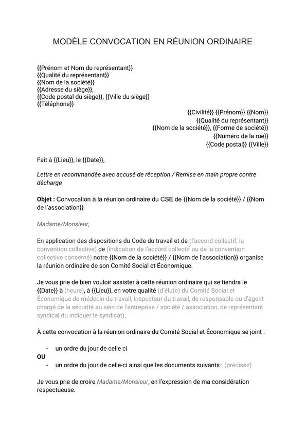 Convocation en réunion ordinaire : modèle à télécharger - Gratuit