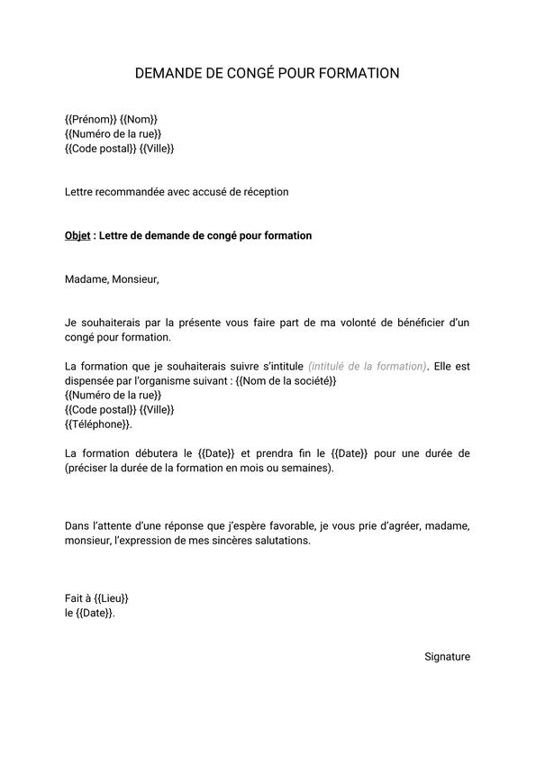 Demande de congé pour formation : modèle à télécharger - Gratuit