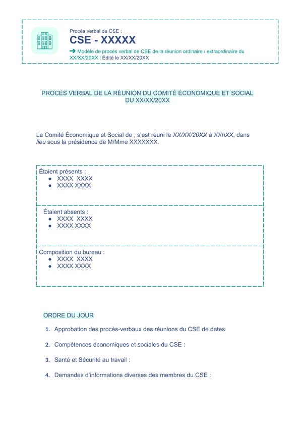 Modèle de Procès verbal CSE gratuit - Gratuit Modèle de Procès verbal CSE gratuit - Gratuit