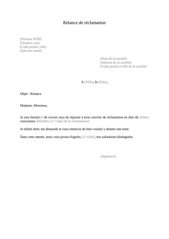 Lettre de relance après réclamation : modèle gratuit à télécharger