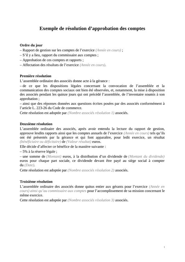 Résolution approbation des comptes : modèle à télécharger (2024)