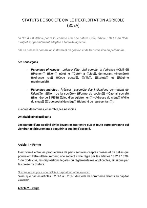 Statuts Société Civile d'exploitation Agricole : modèle à télécharger
