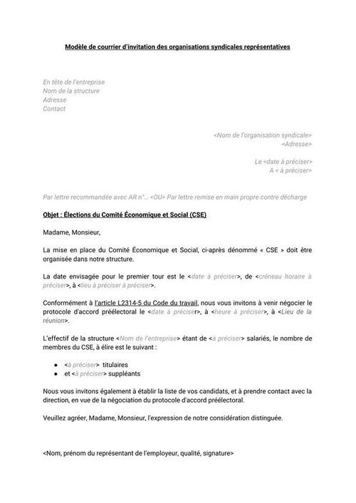 Modèle de courrier d’invitation des organisations syndicales ...