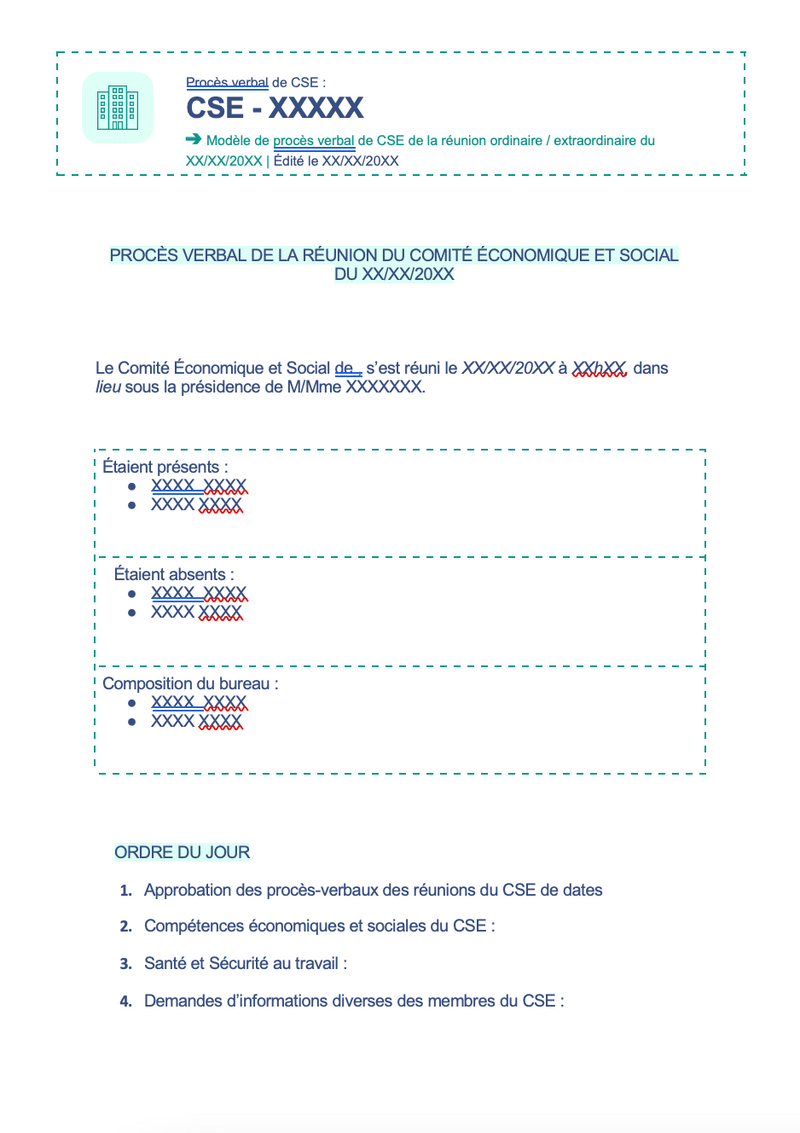 Modèle de Procès verbal CSE gratuit - Gratuit
