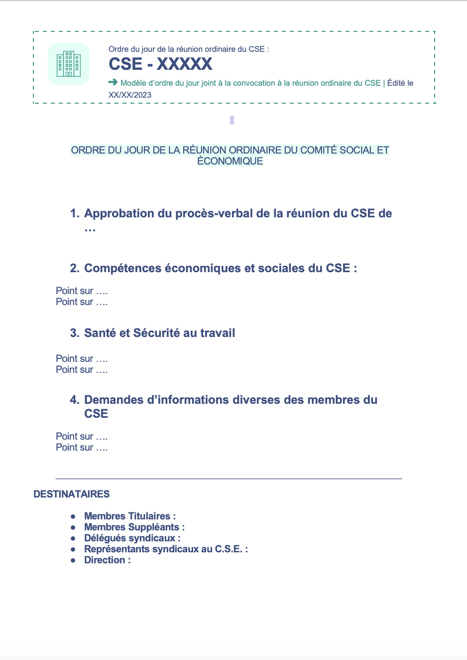 Modèle d’ordre du jour joint à la convocation à la réunion ordinaire du ...