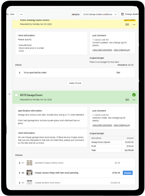 Construction selections software features | CoConstruct | CoConstruct