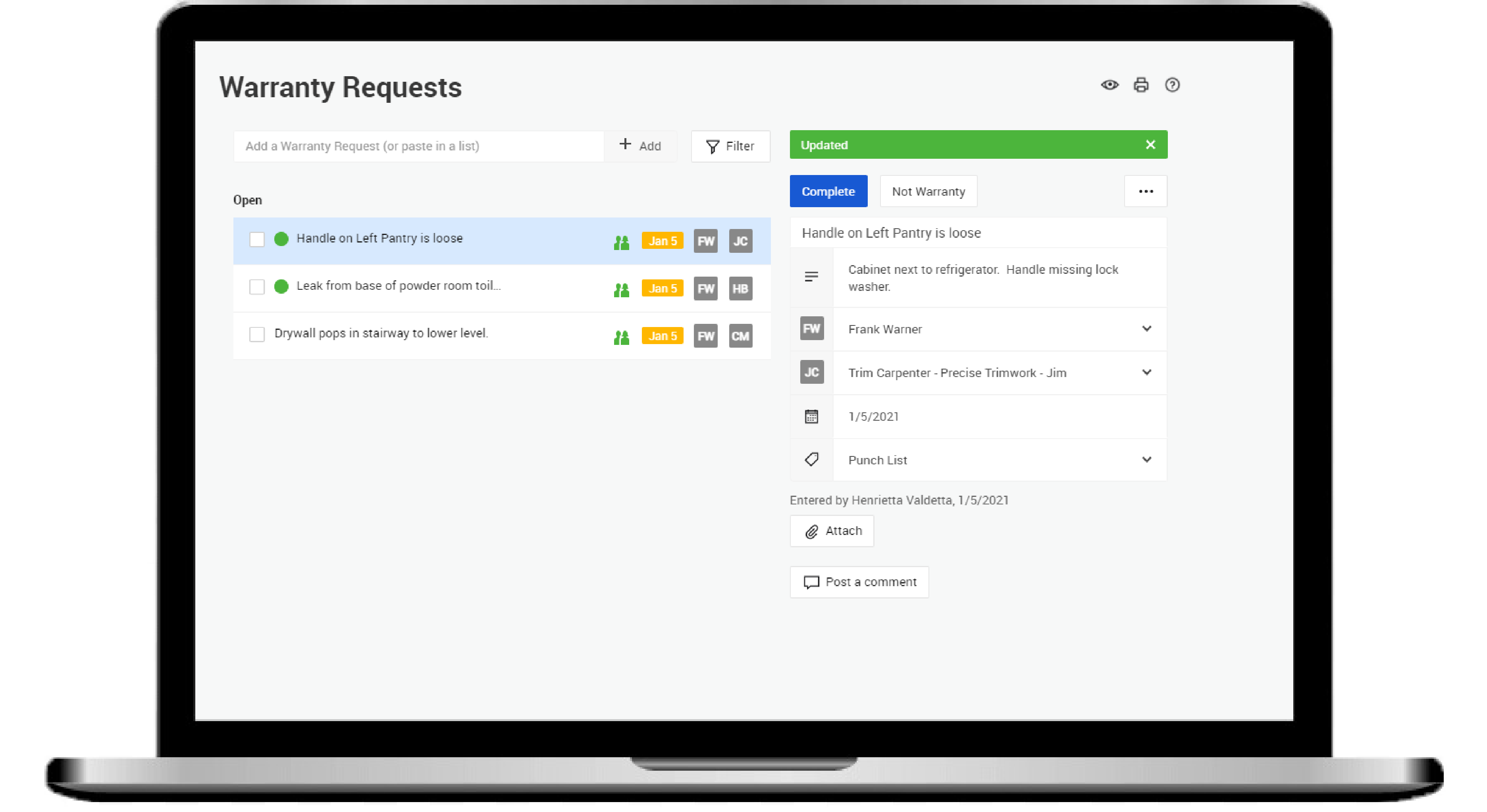 Construction punch list software features | CoConstruct | CoConstruct