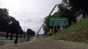 First Mercedes-Benz Stadium Road Sign Installed | Mercedes-Benz Stadium ...