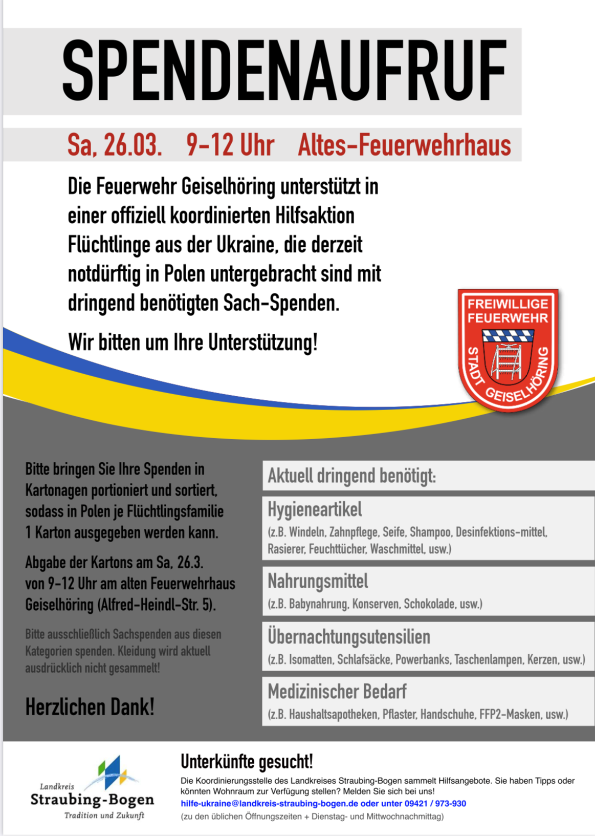 Spendenaufruf - Freiwillige Feuerwehr Geiselhöring