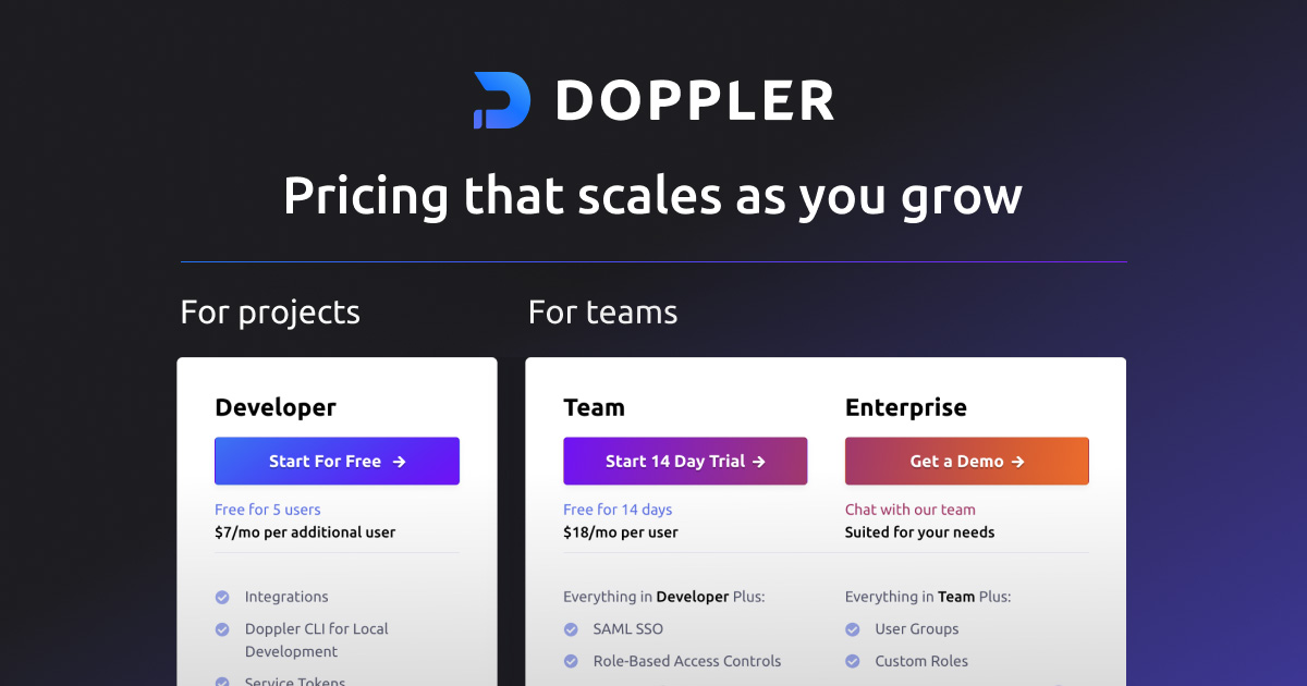 Plans & Pricing | Doppler SecretOps Platform