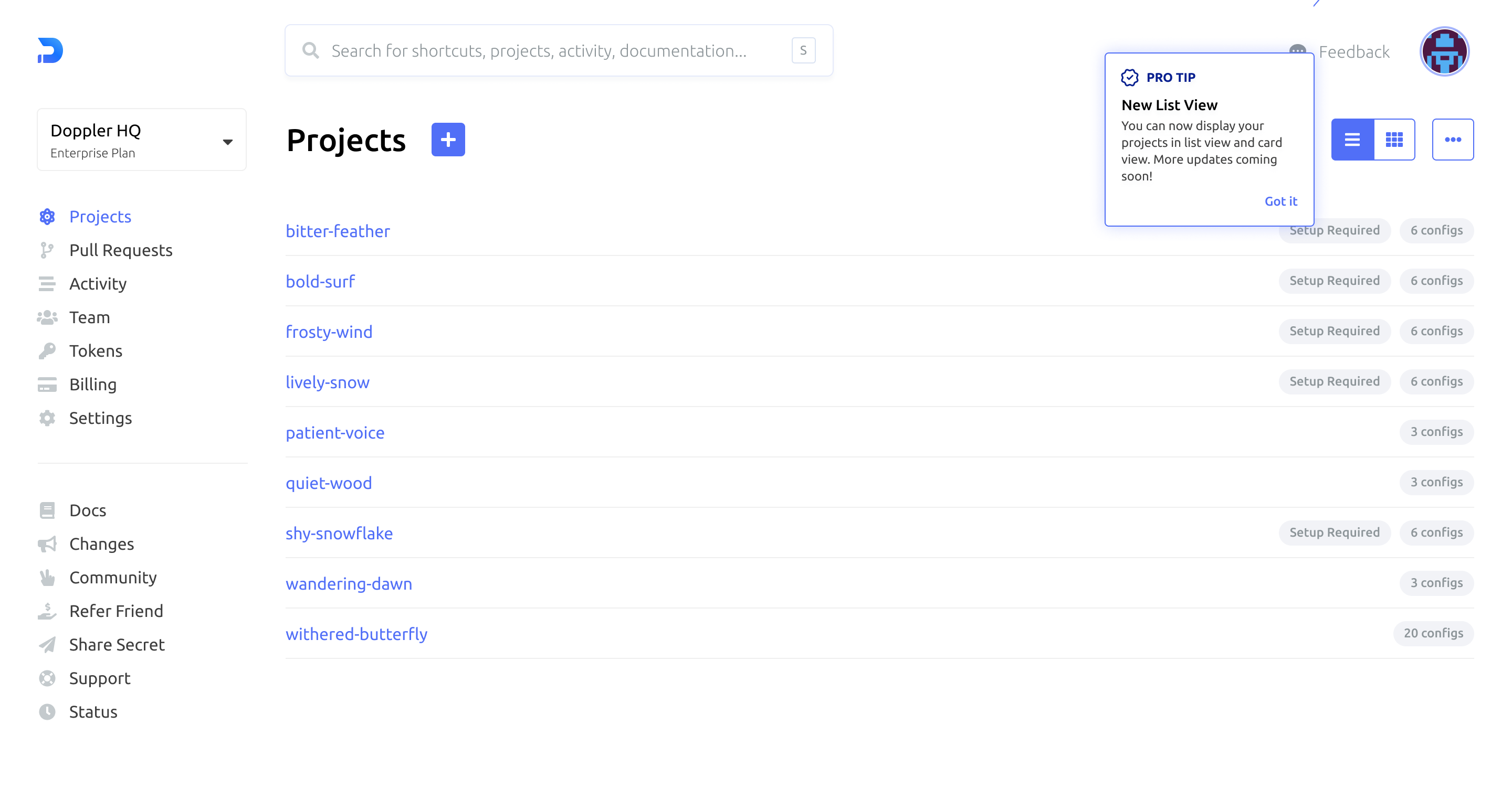 Doppler: View Projects in List View