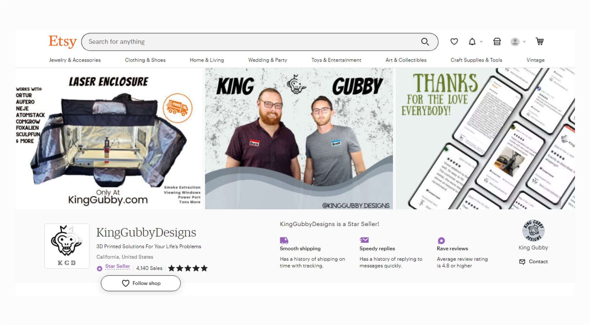 Etsy Seller Interview with Buck and Brett of KingGubbyDesigns