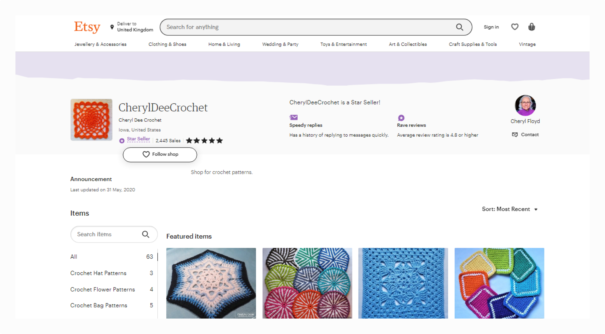 Etsy Seller Interview with Cheryl of CherylDeeCrochet