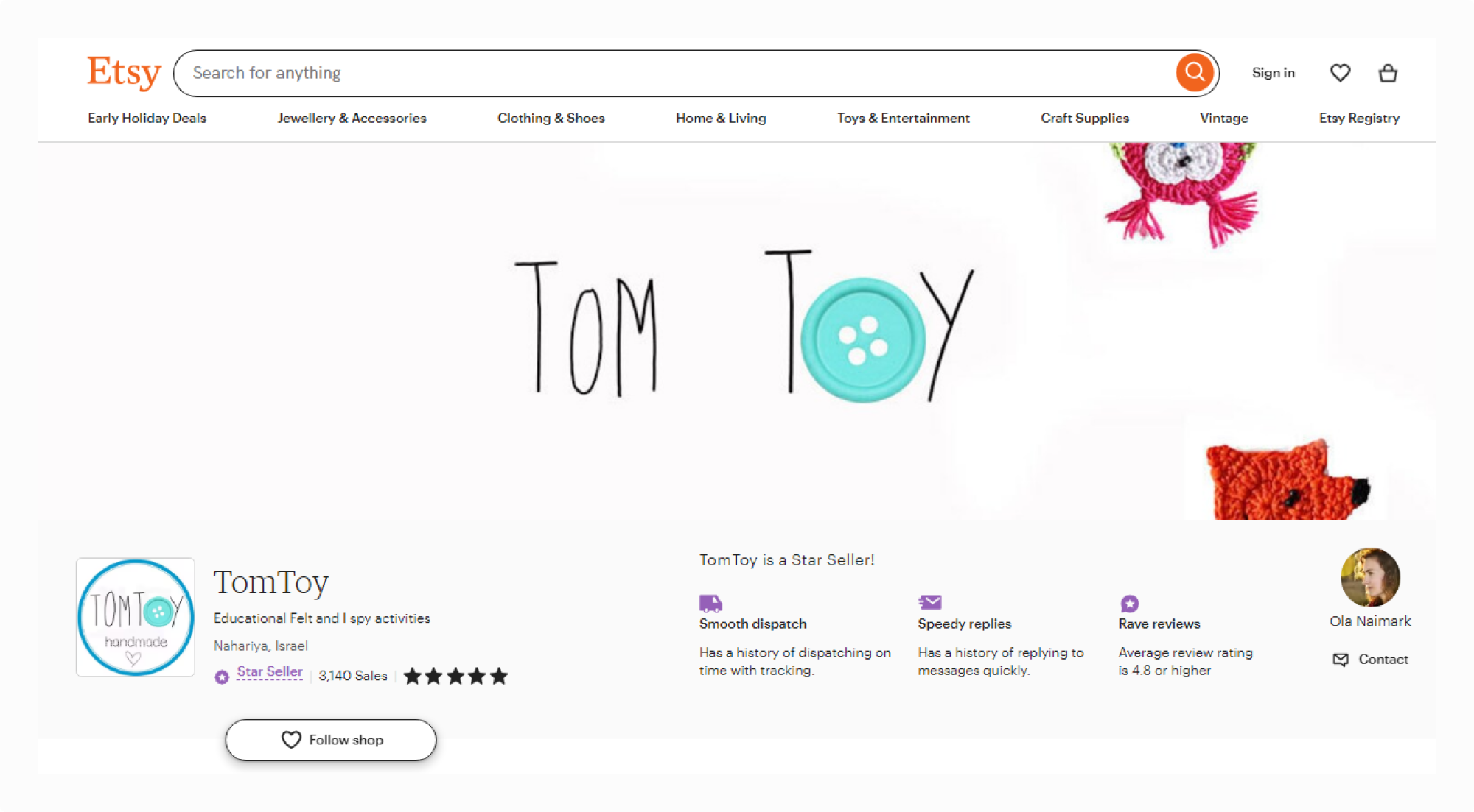 Etsy Seller Interview with Ola of TomToy